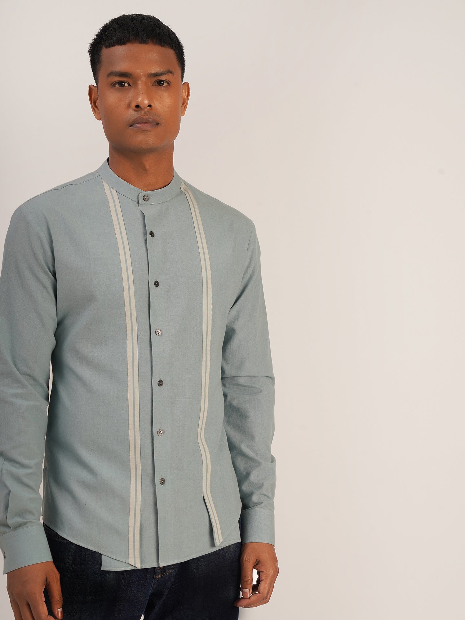 Off Centre Placket Handloom Shirt